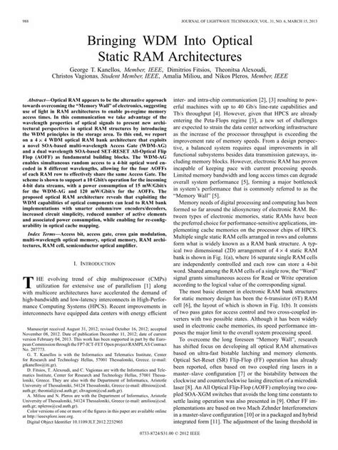 Pdf Bringing Wdm Into Optical Static Ram Architectures Dokumentips