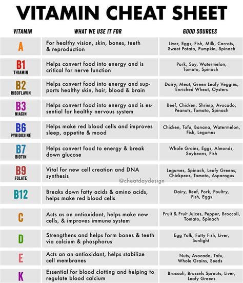 Vitamin Cheat Sheet Cheat Day Design