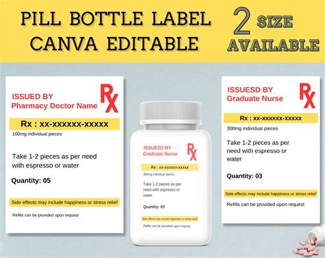 RX Pill Bottle Label Nurse Party Favors Editable Label Pill Labels Bottle Label Pharmacy Label