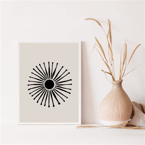Abstract Black Sun Art Mid Century Modern Printable Wall Art Etsy