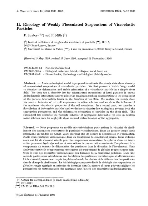 Pdf Ii Rheology Of Weakly Flocculated Suspensions Of Viscoelastic Particles