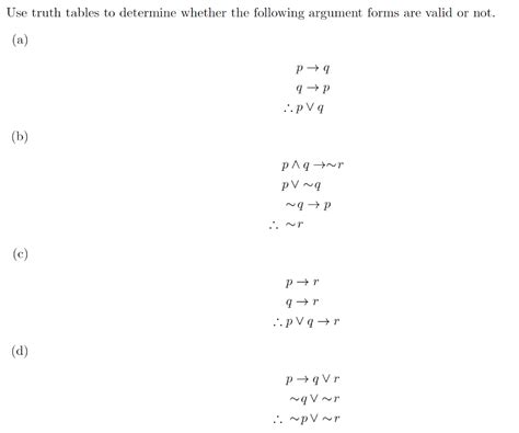 solved use truth tables to determine whether the following