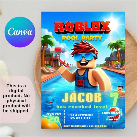 Roblox Pool Party Roblox Birthday Invitation Roblox Invitation