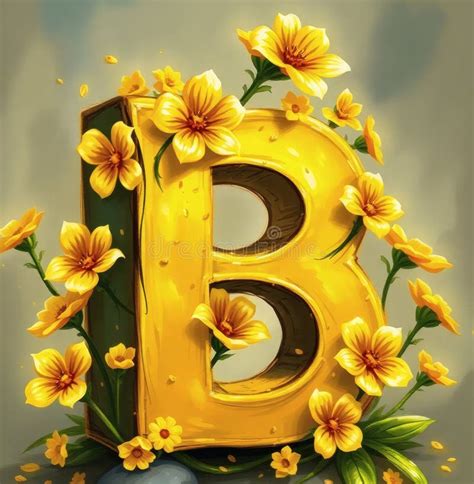 Dynamic Digital Sketch Of Cute Golden Letter B Adorned With Flowers
