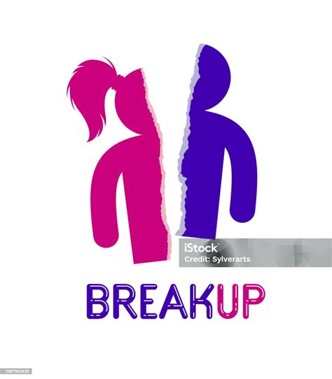 남자와 여자 아이콘의 절반 외로운 그의 배우자 연인 이혼 이별과 외로움 벡터 개념 기호 깨진 관계의 세련된 그림누락 결별에 대한 스톡 벡터 아트 및 기타 이미지 Istock