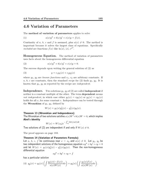 An In Depth Examination Of The Variation Of Parameters Method For