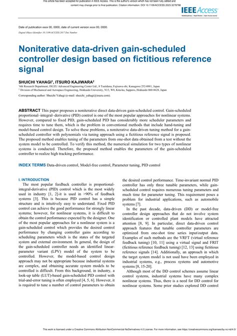 Pdf Noniterative Data Driven Gain Scheduled Controller Design Based