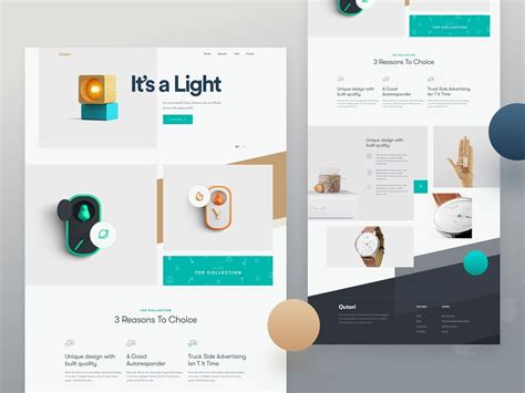 site layout mockups with sections separated by grey boxes and header