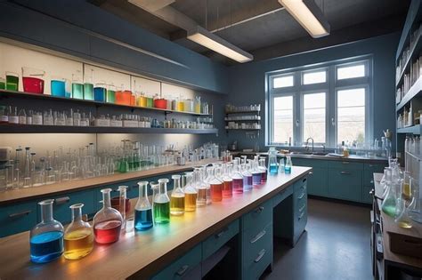 Premium Photo Depict A Chemistry Lab With Colorcoded Solutions And