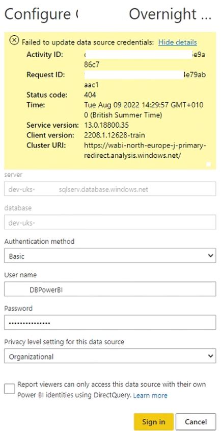 dataflow issue when taking over failed to update microsoft