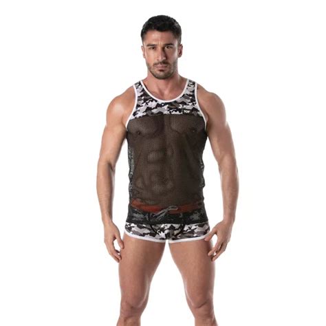 Mens Sport Tank Top Iconic Mesh Camo Grey Tof Paris