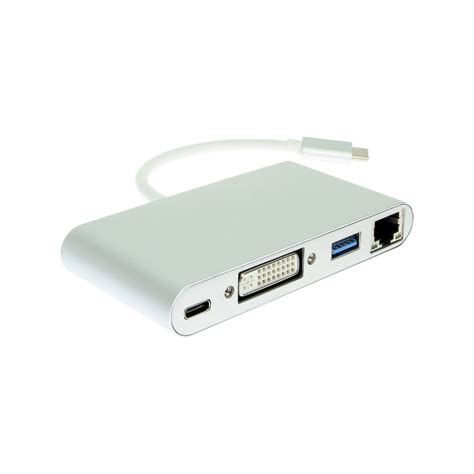 USB C To DVI Multi Port Adapter With Gigabit Ethernet Aluminum Shell Coolgear
