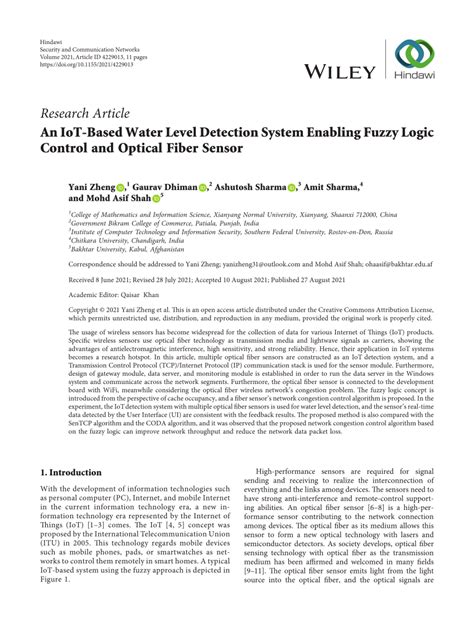 Pdf An Iot Based Water Level Detection System Enabling Fuzzy Logic
