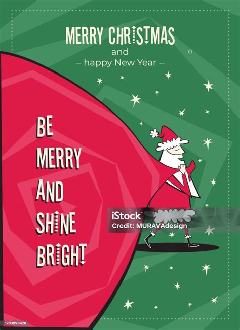 메리 크리스마스와 새해 복 많이 받으세요 인사말 카드 산타 클로스 캐릭터 큰 선물 가방 12월 31일에 대한 스톡 벡터 아트 및 기타 이미지 Istock