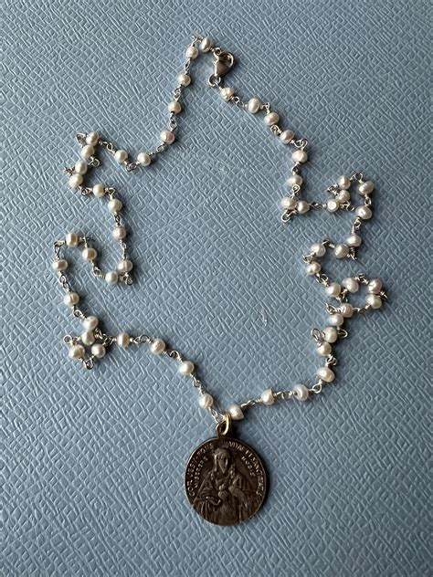 Medal Necklace Pearl Rosario Vintage French Jesus Heart Pendant For