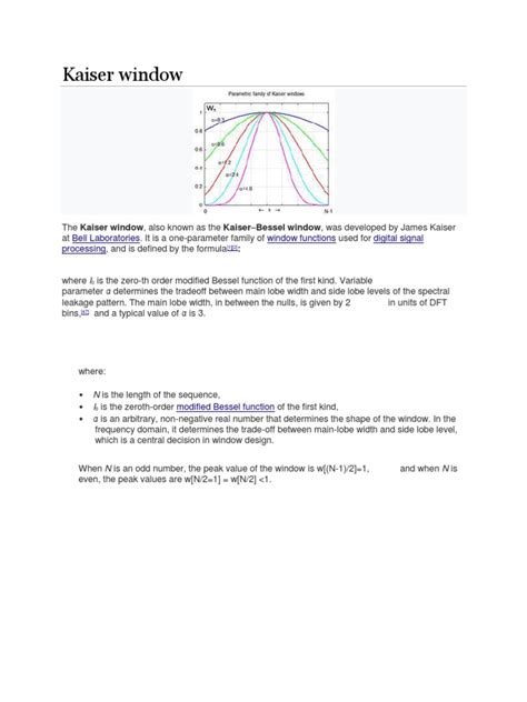 Kaiser Window Bell Laboratories Window Functions Digital Signal