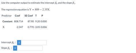 Solved Use The Computer Output To Estimate The Intercept Bo