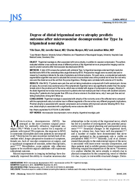 Pdf Degree Of Distal Trigeminal Nerve Atrophy Predicts Outcome After