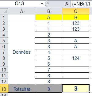 Comtper Le Nombre De Valeur Unique