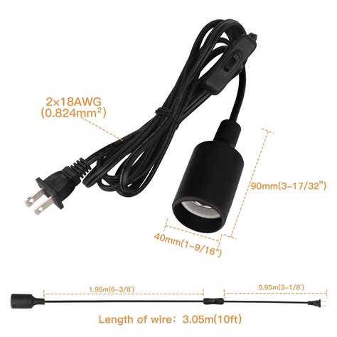 Trhoo 2 Pack Pendant Light Cord Socket 10ft E26 Hanging Lamp Socket