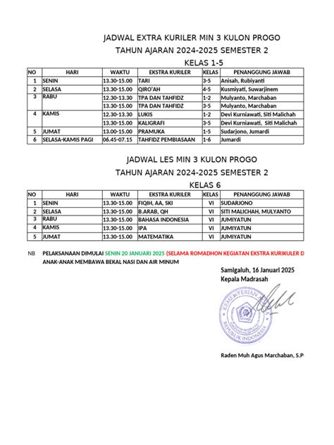 Jadwal Ekstra Dan Jadwal Les Pdf