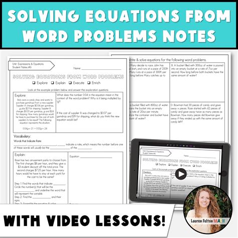 Solving Multi Step Equations From Word Problems Notes Lauren Fulton Math