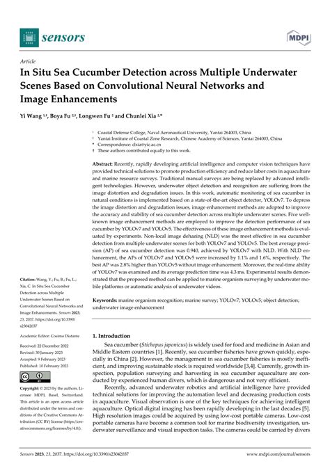Pdf In Situ Sea Cucumber Detection Across Multiple Underwater Scenes