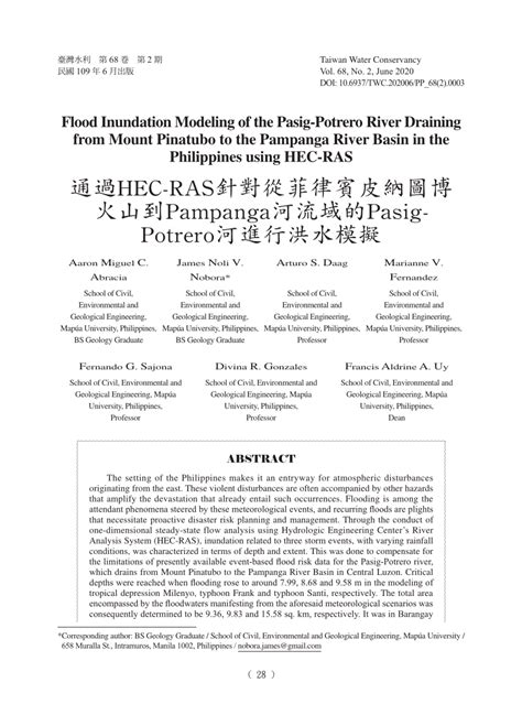 pdf flood inundation modeling of the pasig potrero river draining from mount pinatubo to the