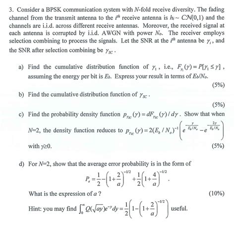 Solved 3 Consider A Bpsk Communication System With N Fold