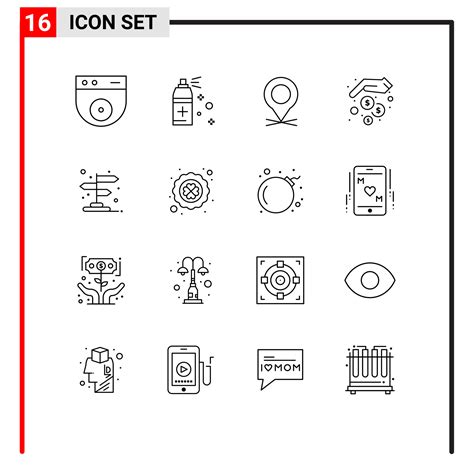 Editable Vector Line Pack Of 16 Simple Outlines Of Pointer Directions Pointer Arrow Money