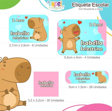 Kit Etiqueta Escolar Vinil Adesivo Capivara Lovers Elo7