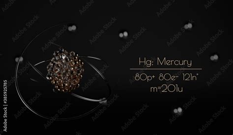 A Stylized Mercury Atom Visualization With The Number Of Protons Neutrons Electrons And Its