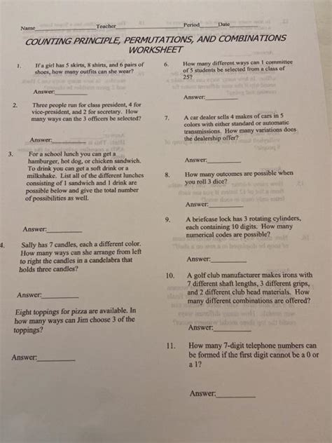 50 Permutations And Combinations Worksheet Answers Chessmuseum