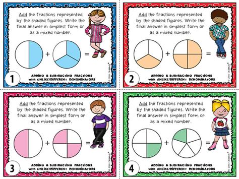 Adding And Subtracting Fractions With Unlike Denominators Task Cards