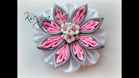 Многослойный цветок канзаши своими руками Лепесток 3 в 1 Youtube
