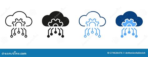 Cloud Server Setting Black And Color Pictogram Digital Cloud With Gear Configuration Symbol