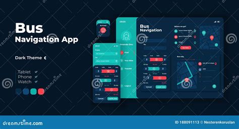 City Bus Navigation App Screen Vector Adaptive Design Template Stock Vector Illustration Of