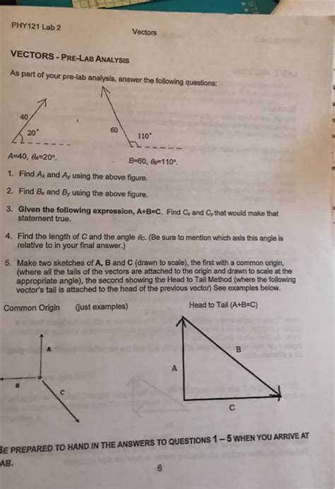 Solved PHY Lab Vectors VECTORS PRE LAB ANALYSIS As Chegg