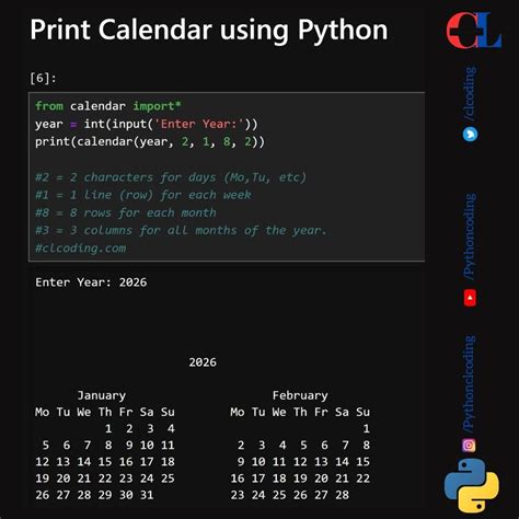Print Calendar Using Python Python Coding
