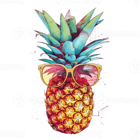 Retro Pineapple With Sunglass Summer Season Watercolor 23943857 Png