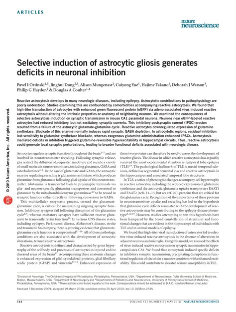 Pdf Selective Induction Of Astrocytic Gliosis Generates Deficits In Neuronal Inhibition