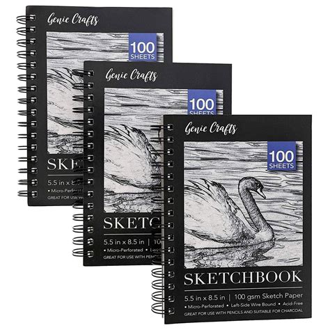 3 Pack Small Sketchbook 55x85 Inch Spiral Bound Blank Page Art
