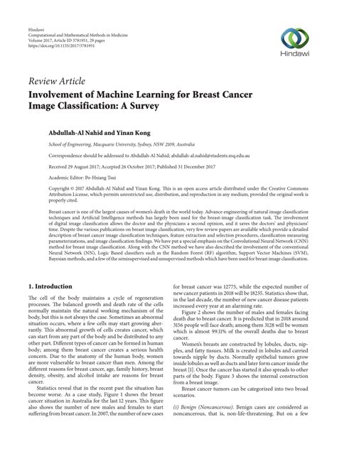 PDF Involvement Of Machine Learning For Breast Cancer Image Classification A Survey
