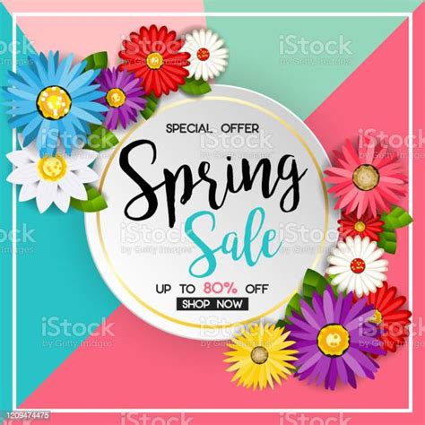 블루 핑크와 녹색 배경과 화려한 꽃봄 판매 배너 인사말 카드 전단지 웹 배너 초대장 포스터 브로셔 배너 달력 봄 판매를위한 벡터 디자인 3월에 대한 스톡 벡터 아트 및 기타