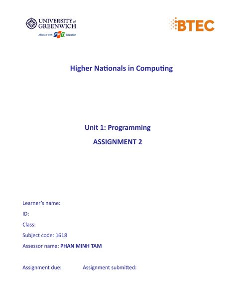 1618 Assignment 2 Full Higher Nationals In Computing Unit 1