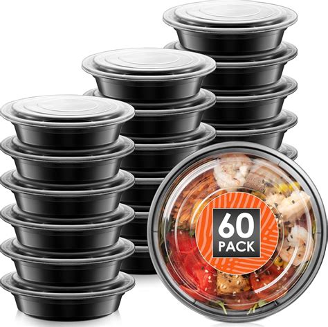 Teivio 60 Pack Round Plastic Meal Prep Containers Reusable