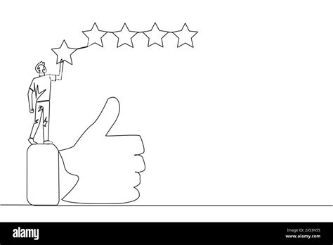 Single Continuous Line Drawing Young Happy The Man Standing On The Thumbs Up Wants To Attach The