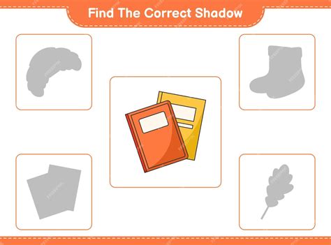 올바른 그림자를 찾으십시오 책의 올바른 그림자를 찾아 일치시킵니다 교육 어린이 게임 인쇄용 워크시트 벡터 일러스트 레이 션 프리미엄 벡터