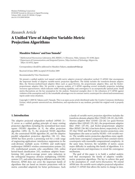 Pdf A Unified View Of Adaptive Variable Metric Projection Algorithms