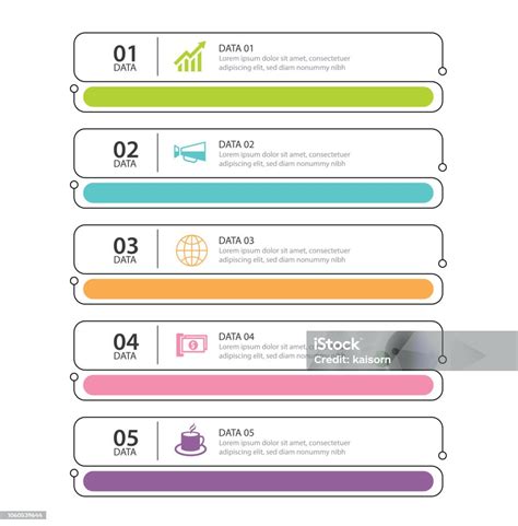 5 데이터 템플릿 사용 하 여 얇은 가로줄 인덱스 인포 그래픽 탭 벡터 일러스트 레이 션 추상적인 배경입니다 웹 디자인 배너 비즈니스 단계 워크플로 레이아웃에 사용할 수